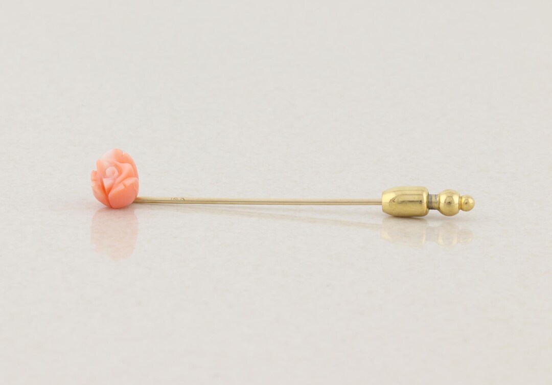 14k Yellow Gold Natural Coral Flower Hat Pin Stick Pin - Etsy