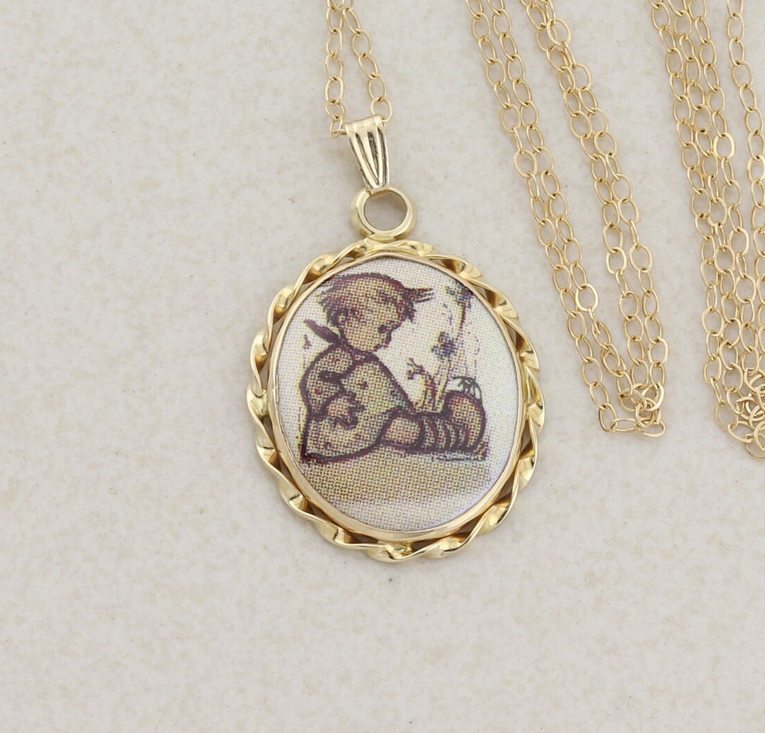 14k Yellow Gold MI Hummel Baby Drawing Necklace 18" Chain - Etsy