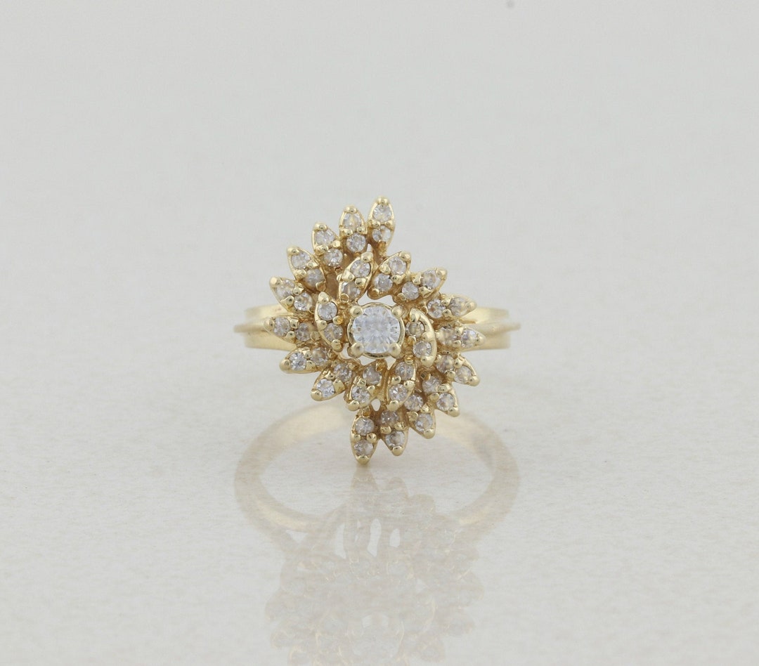 14k Yellow Gold Diamond Swirl Ring Size 6 3/4 Sparkly and Bright .875 ...