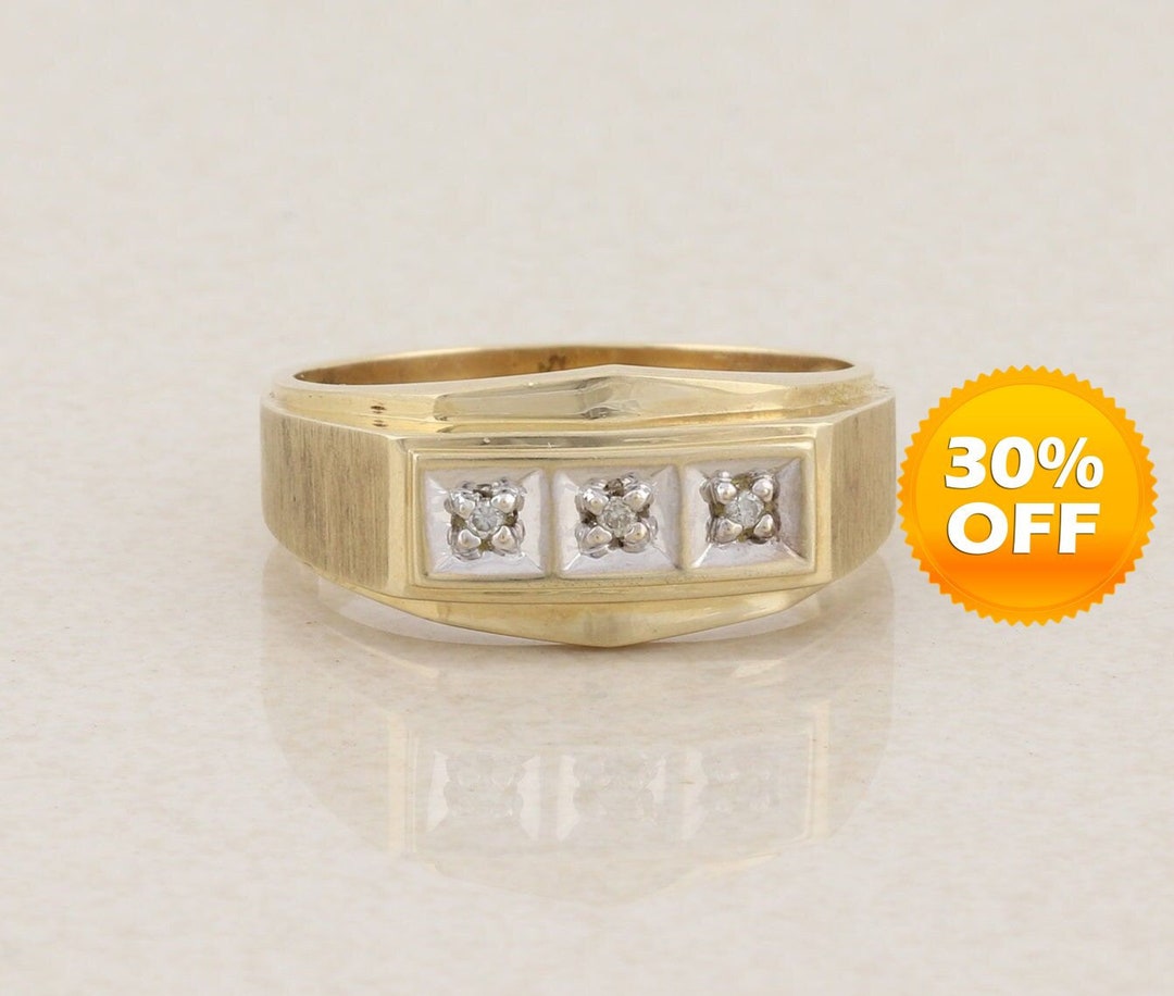 Men's 10k Gold Three Stone Diamond Ring Wedding Band Size - Etsy