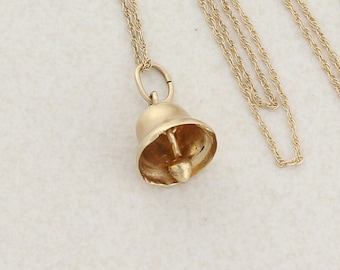14k Gold Bell Necklace - Etsy