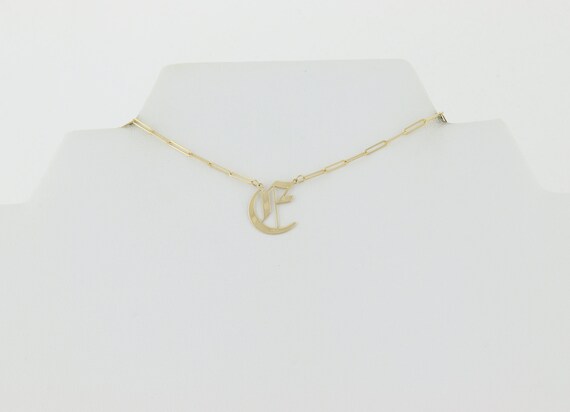 14k Yellow Gold Letter E Gothic Cursive E Necklace 18… - Gem