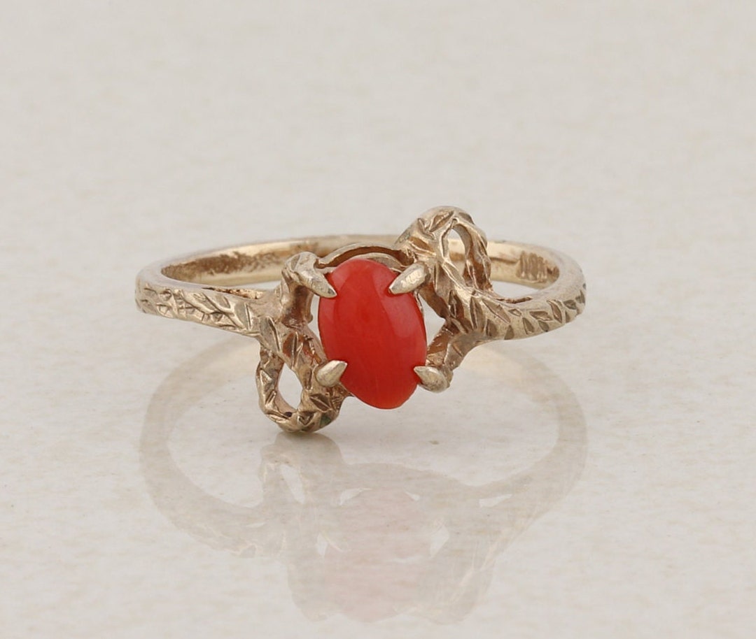 10k Yellow Gold Natural Coral Ring Size 4 1/2 - Etsy