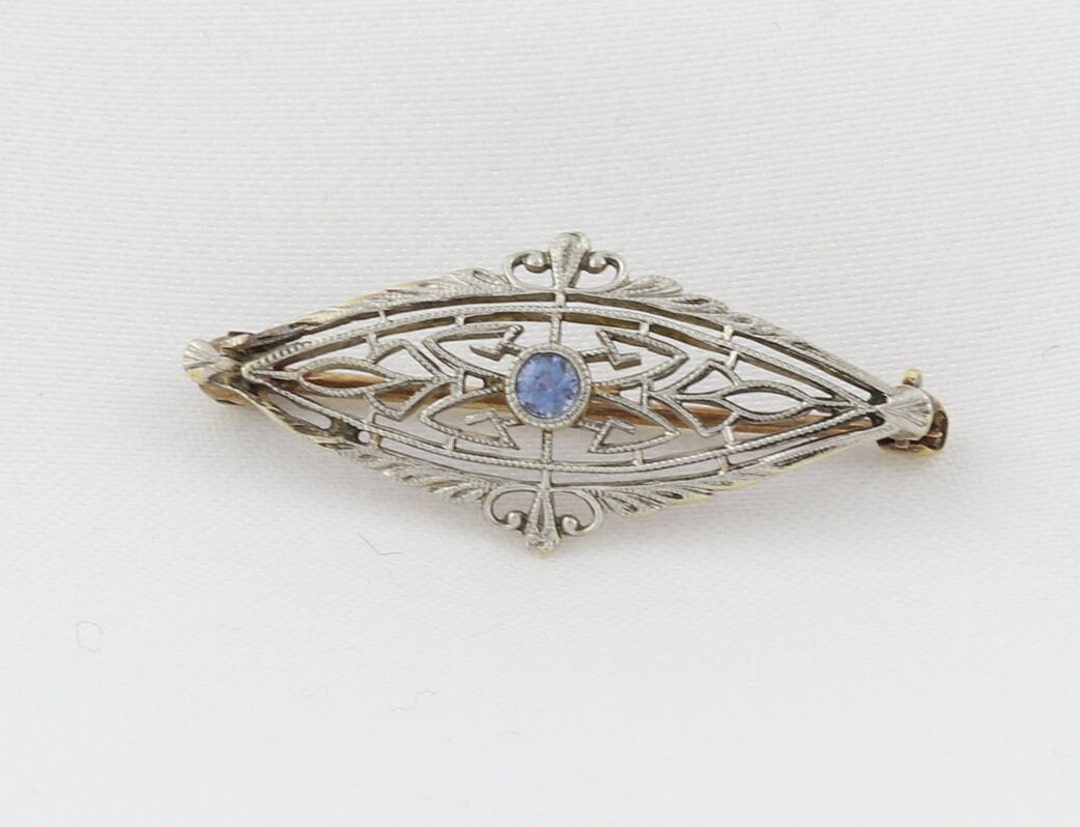 14k White Gold & Yellow Gold Antique Victorian Natural Blue Topaz Pin ...