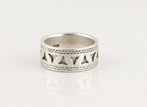 Mens Sterling Silver Triangle Pattern Band Ring Size … - Gem