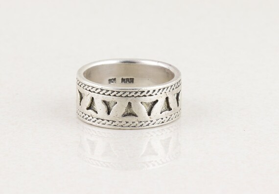 Mens Sterling Silver Triangle Pattern Band Ring Size … - Gem