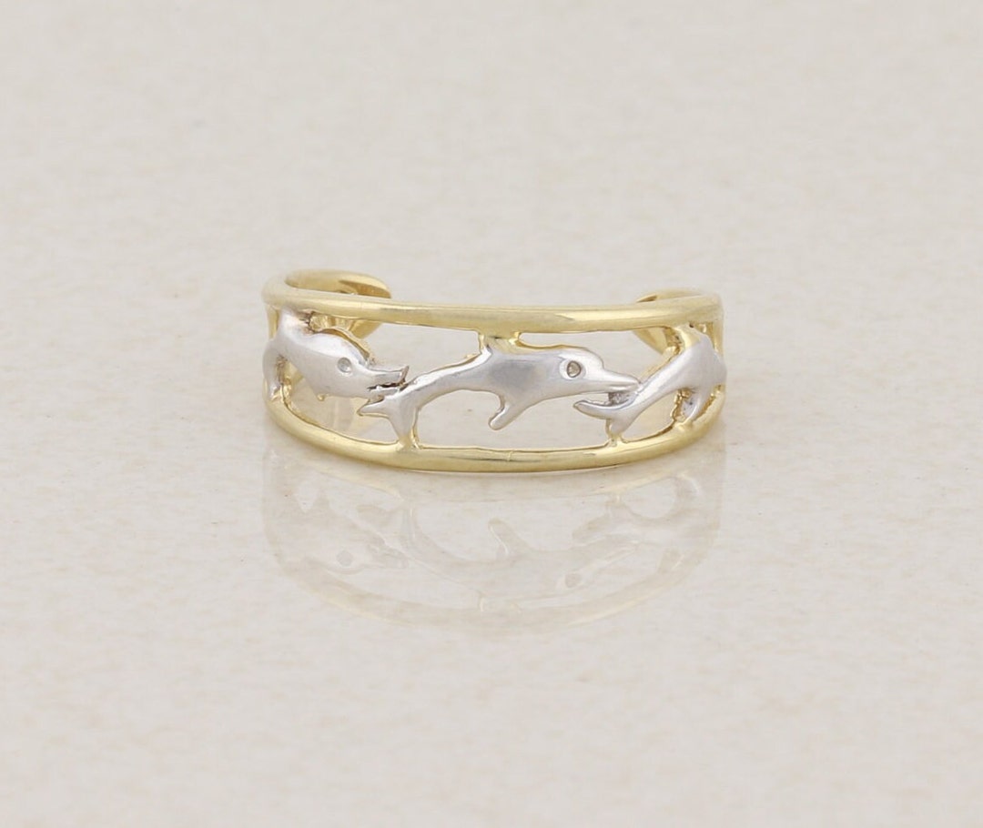 14k White Gold and Yellow Gold Dolphin Toe Ring Size 4 Adjustable - Etsy
