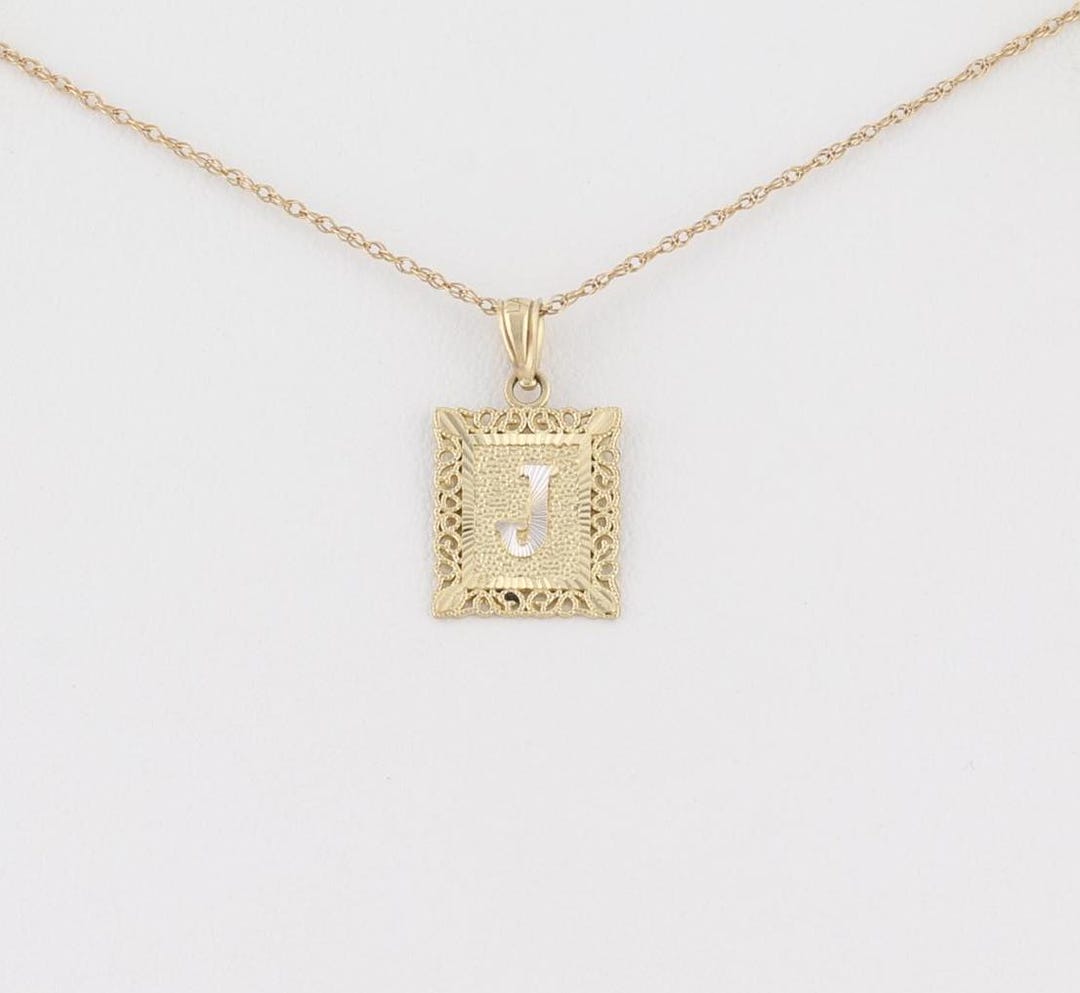 10k Yellow Gold Letter J Initial Monogram Necklace 18 Chain - Etsy