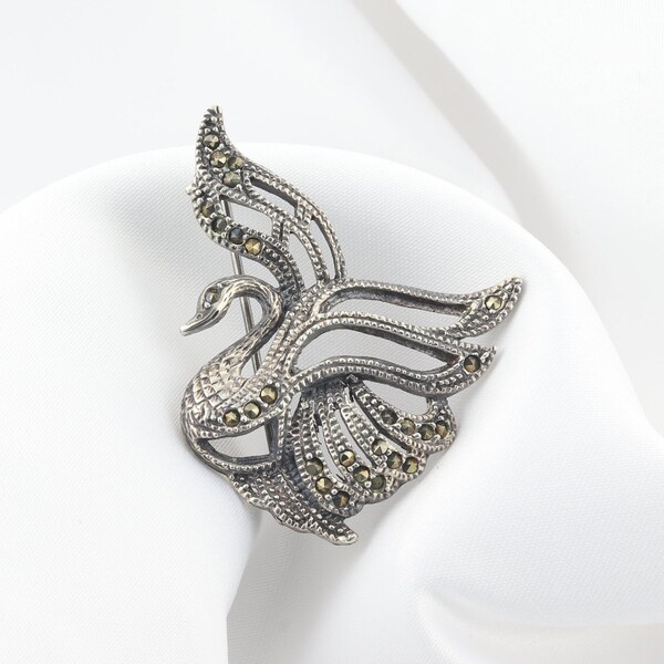 Swan Marcasite Pin - Etsy