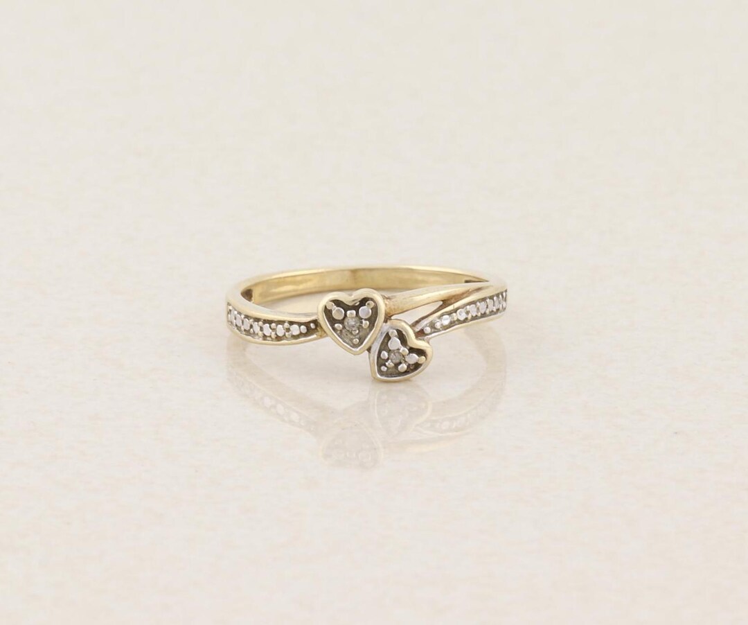 10k Yellow Gold Diamond Two Heart Ring Size 7 - Etsy