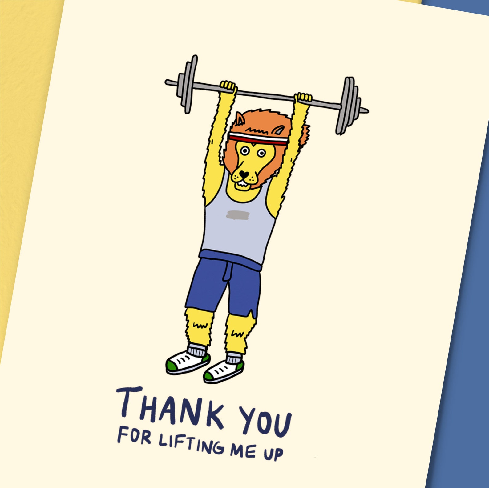 Thank You Card Cute | Thanks You Lion | Weightlifting | Thank You Card ...