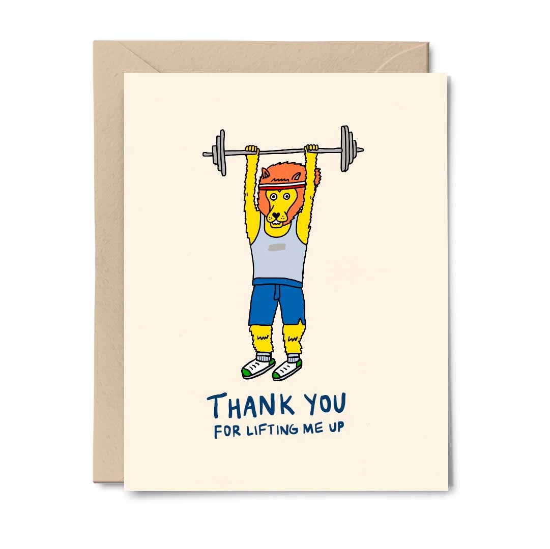 Thank You Card Cute | Thanks You Lion | Weightlifting | Thank You Card ...