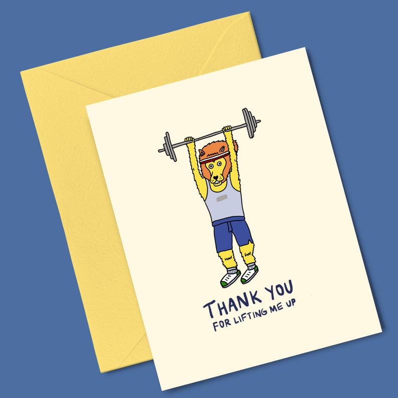 Thank You Card Cute | Thanks You Lion | Weightlifting | Thank You Card ...