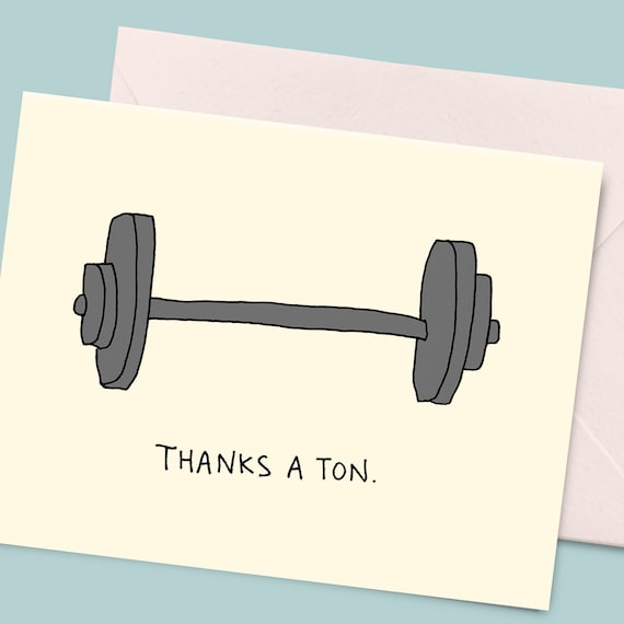 Thank You Card Cute Thanks A Ton Barbell Thank You Card | Etsy