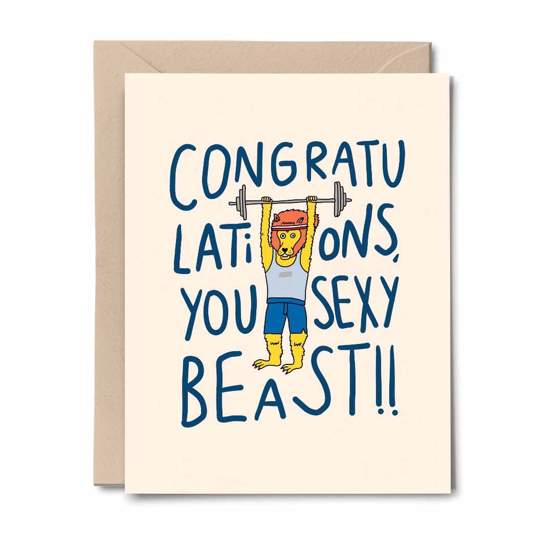 Weightlifting Lion Congratulations Card | Sexy Beast Congrats - Etsy