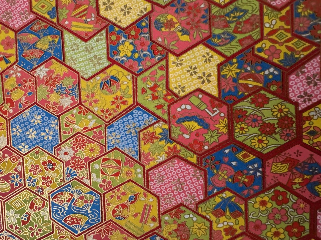 Origami Paper, Chiyogami, Yuzen, Washi. Multi Colored Hexagons Pattern ...