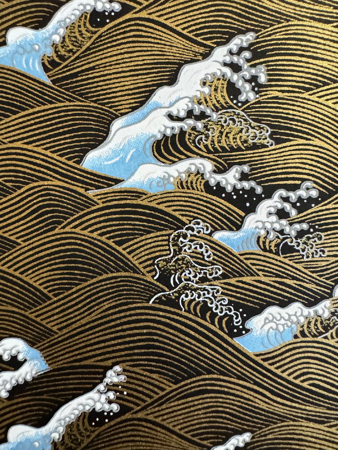Origami Paper, Chiyogami Paper, Yuzen Paper, Washi Paper. Gold Waves on ...