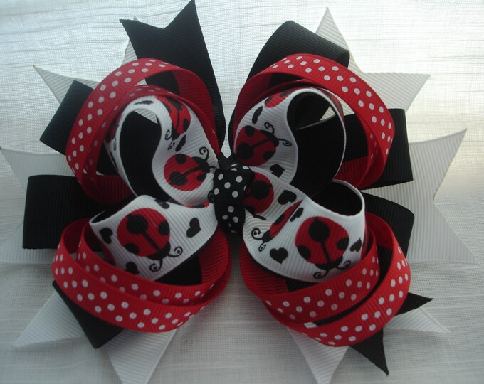 Ladybugs Hair Bow Clip, 6 Boutique Bow, Stacked Bow, Headband, OTT Bow ...