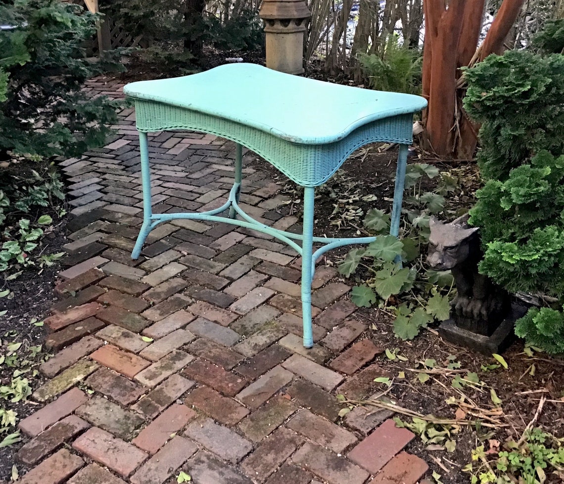 Wicker Table 1900's Shabby Chic Green Distressed Wicker - Etsy