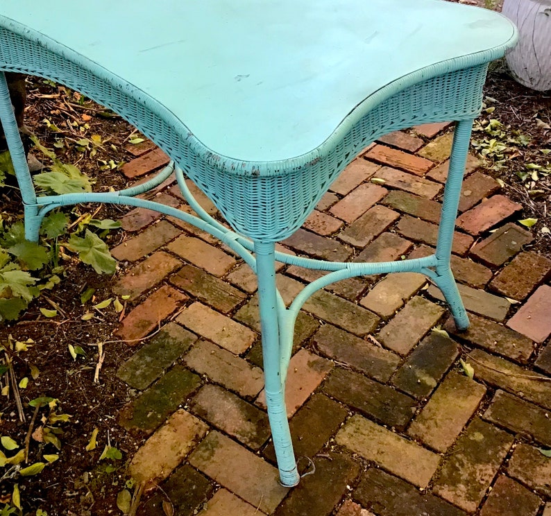 Wicker Table 1900's Shabby Chic Green Distressed Wicker - Etsy