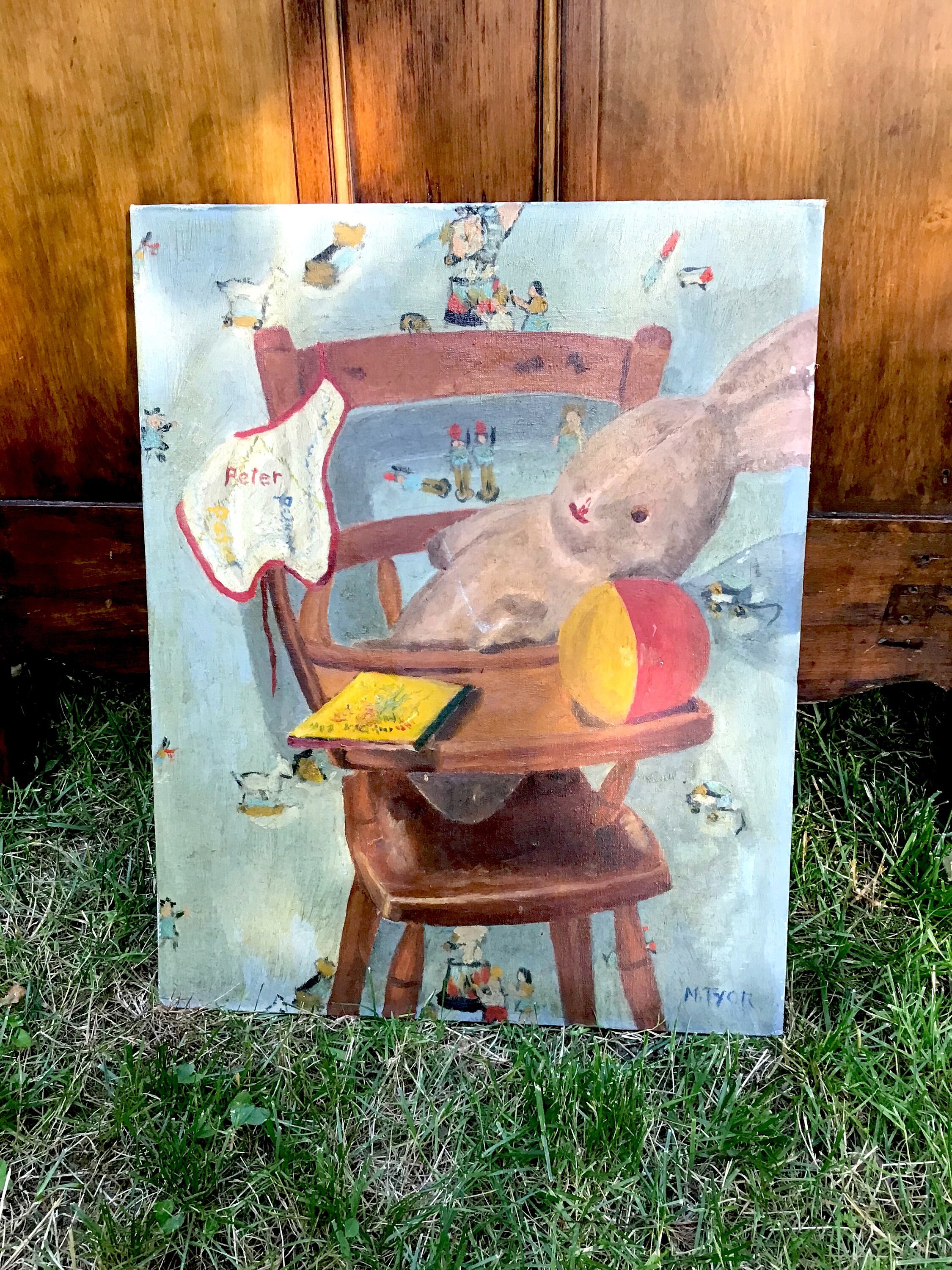 Children's Vintage Oil Painting Peter Rabbit Velveteen Rabbit Nursery ...