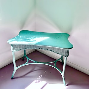 Wicker Table 1900's Shabby Chic Green Distressed Wicker Porch Table - Etsy