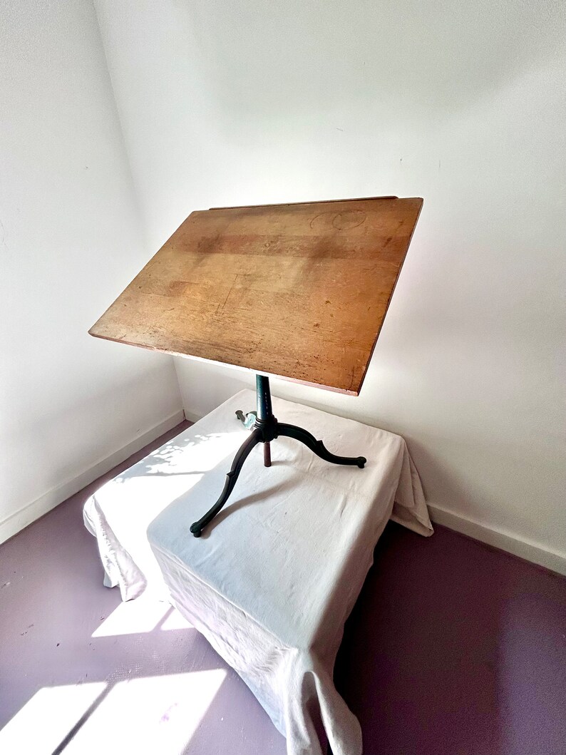 Drafting Table Cast Iron Antique Drafting Adjustable Brooklyn Tripod ...