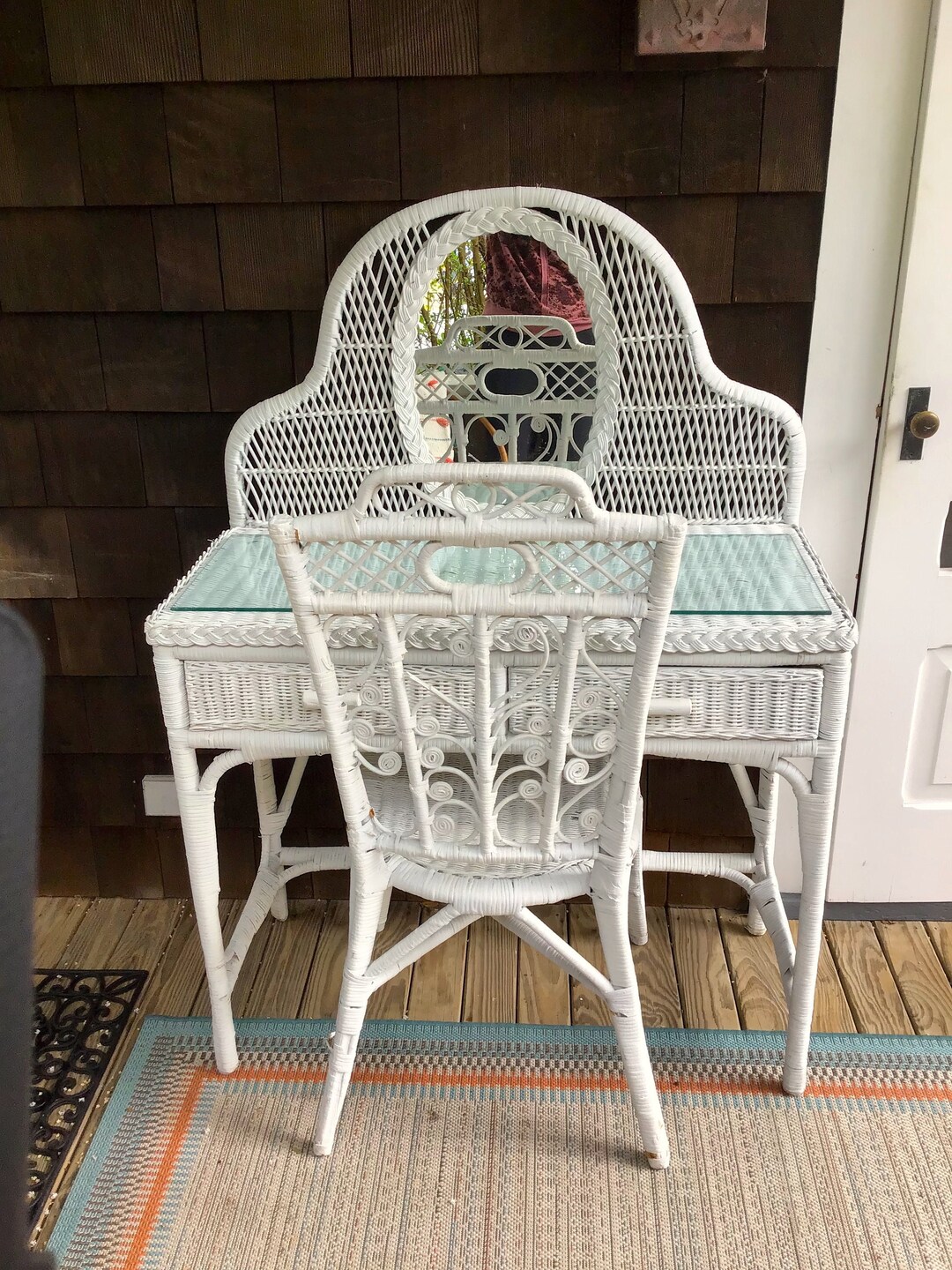 Vintage Wicker Vanity and Mirror - Etsy Canada