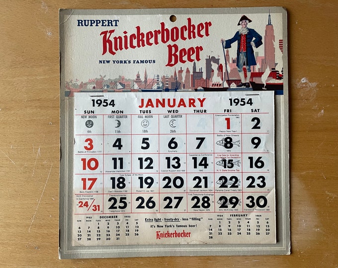 Vintage NY BREWERIANA: 1954 Knickerbocker Beer Calendar - All Months ...