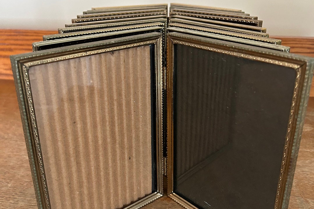 Vintage Double Metal Frames 5x7 Hinged Bi-fold Table-top or Wall ...