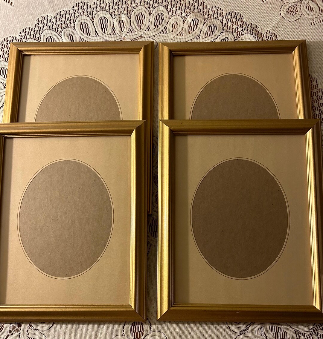 11x14 Gold Frame Oval Cut Mat Solid Wood Picture Art Photo Wall Decor ...