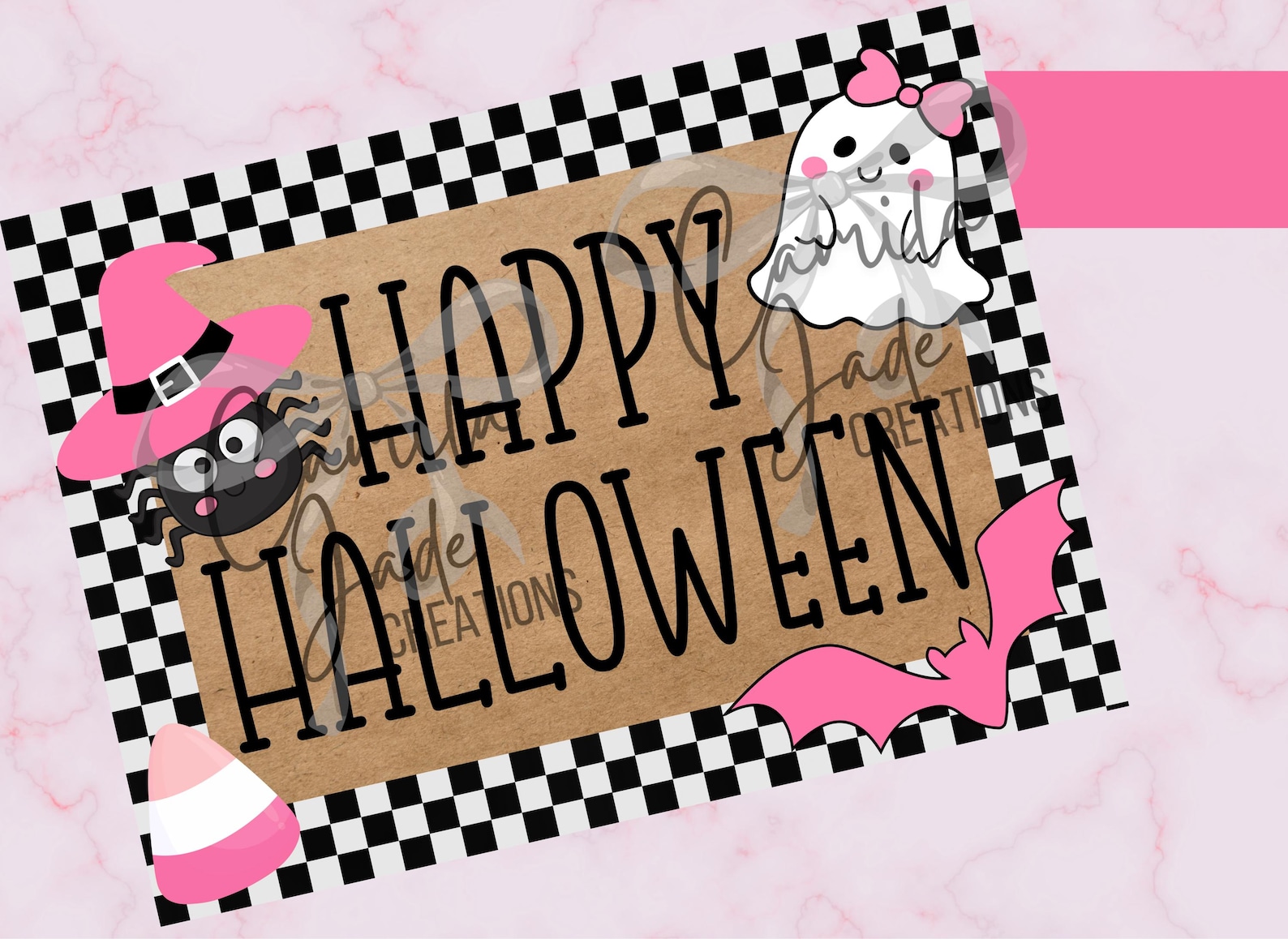 Pink Checker Halloween Banner Mockup - Etsy
