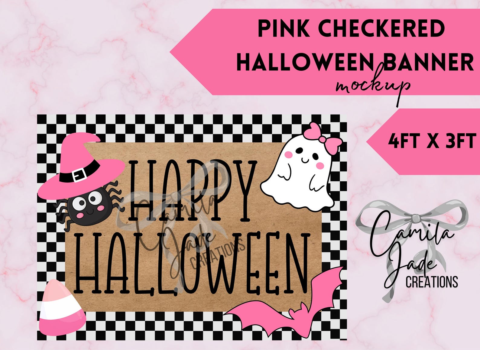 Pink Checker Halloween Banner Mockup - Etsy