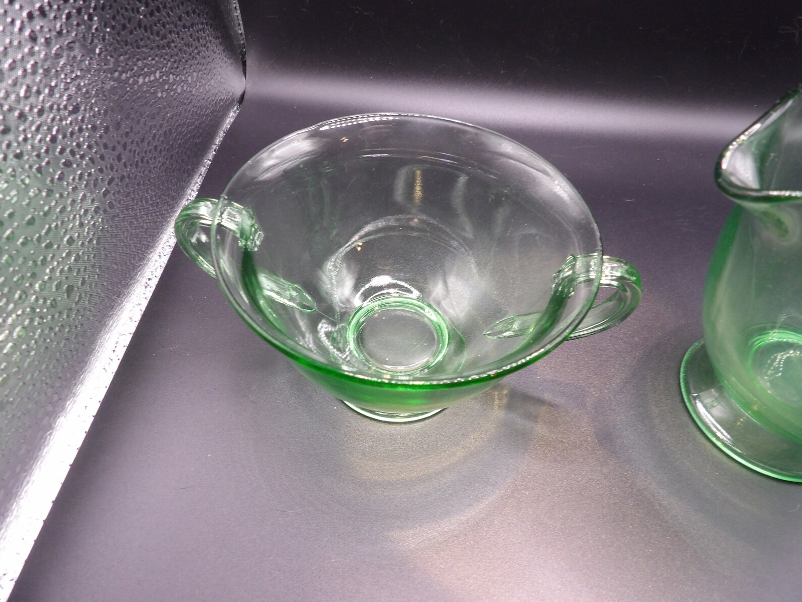 Vintage Depression Light Green Creamer & Open Sugar Fostoria? Vaseline ...