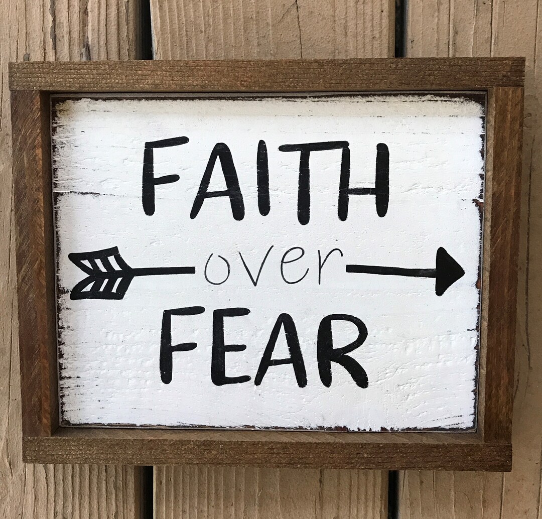 Faith Over Fear Christian Sign / Religious Wall Decor / Framed Rustic ...