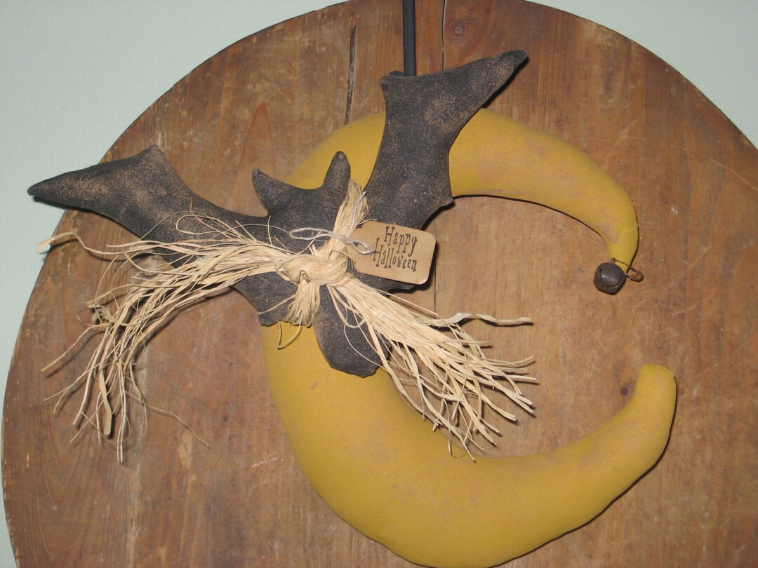 Epattern-primitive Halloween Bat With Moon Door Hanger Wreath Decor ...