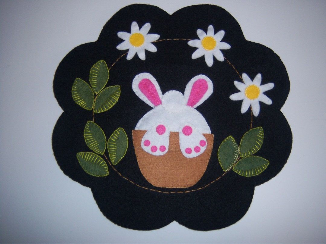 Wool Felt Appliqué Spring Bunny Appliqué Pattern, Spring Wool Appliqué ...
