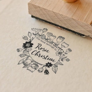 Floral Library Stamp, Custom Self Inking Ex Libris Stamp, Book Plate ...