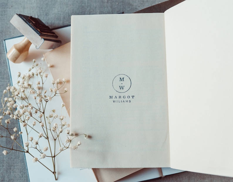 Initials Library Stamp, Custom Self Inking Ex Libris Stamp, Book Plate ...