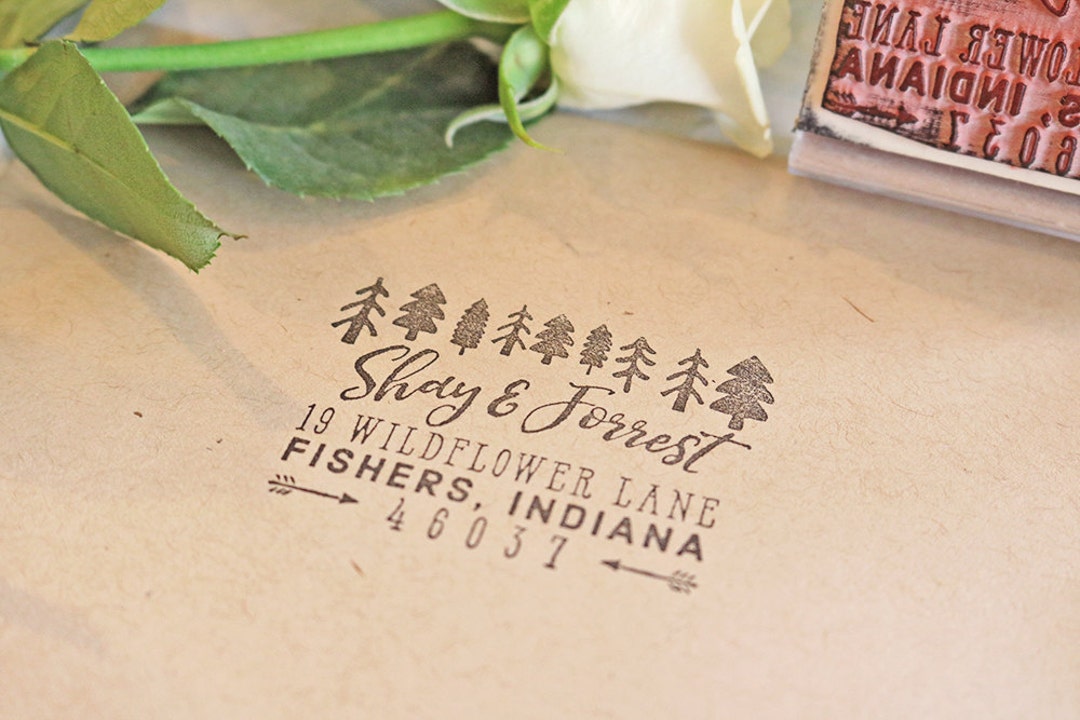 Rustic Return Address Stamp Trees Address Stamp Personalized Rubber ...