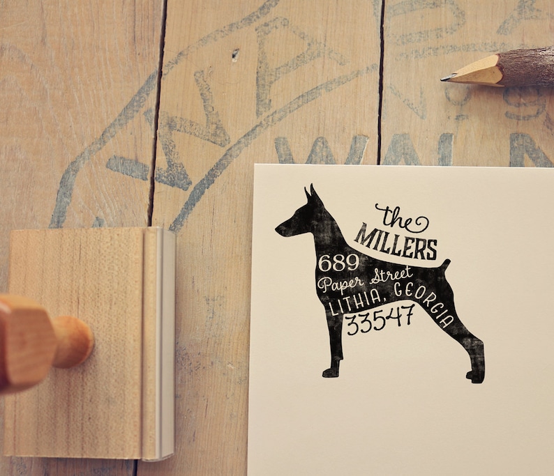 Doberman Return Address Stamp, Dog Owner Gift, Wooden Handle, Custom ...