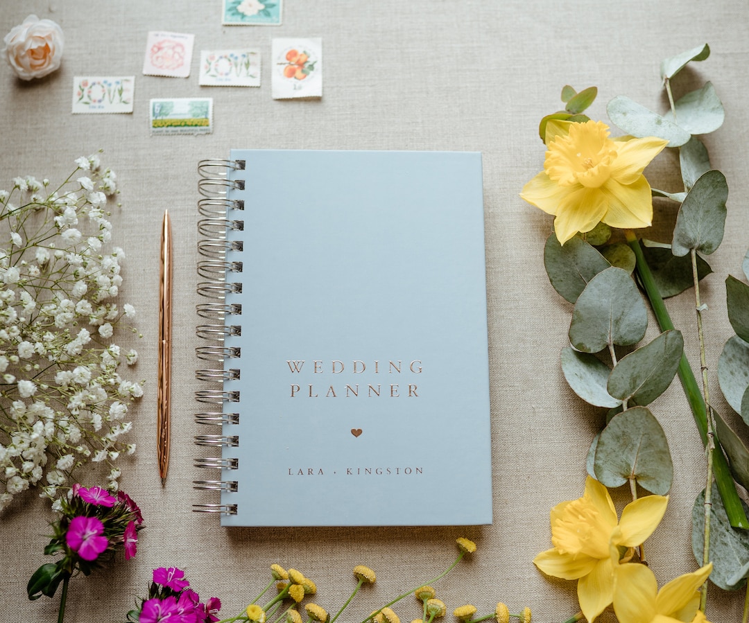 Blue Wedding Planner Book, Real Rose Gold Foil, Gold Wedding Planner ...