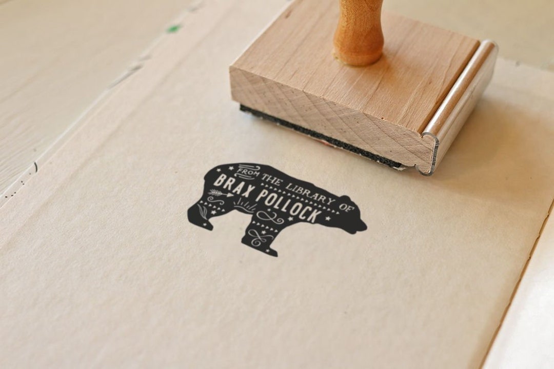 Bear Library Stamp, Custom Self Inking Ex Libris Stamp, Book Plate ...