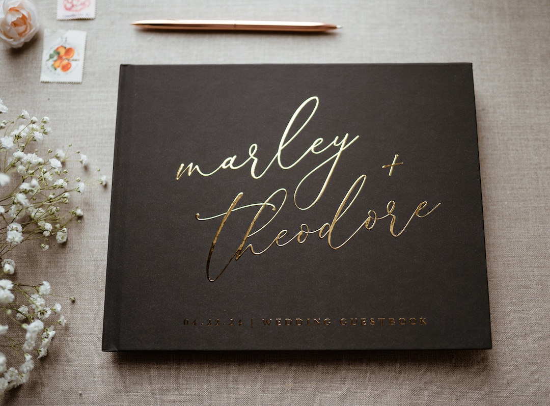 Black and Gold Wedding Guest Book, Wedding Sign In, Photo Album ...