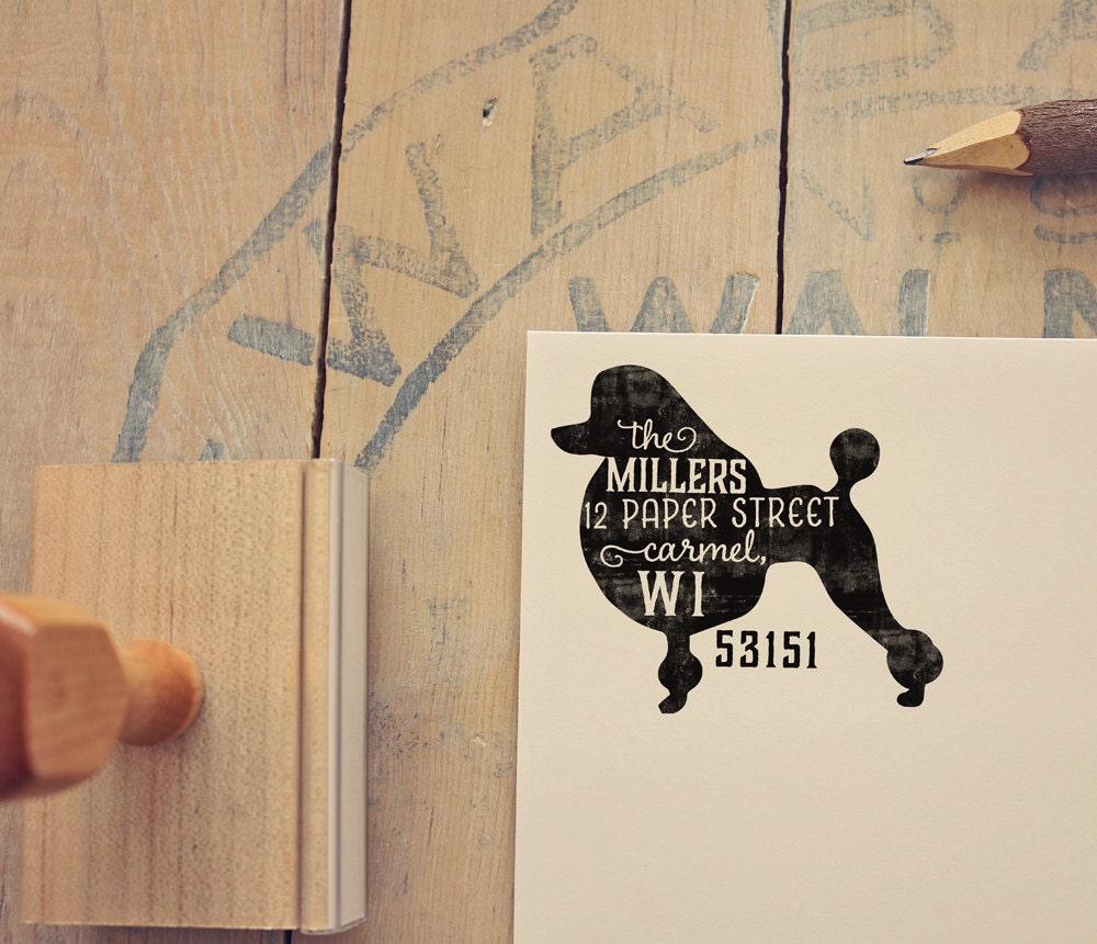 Poodle Return Address Stamp, Dog Owner Gift, Wooden Handle, Custom ...