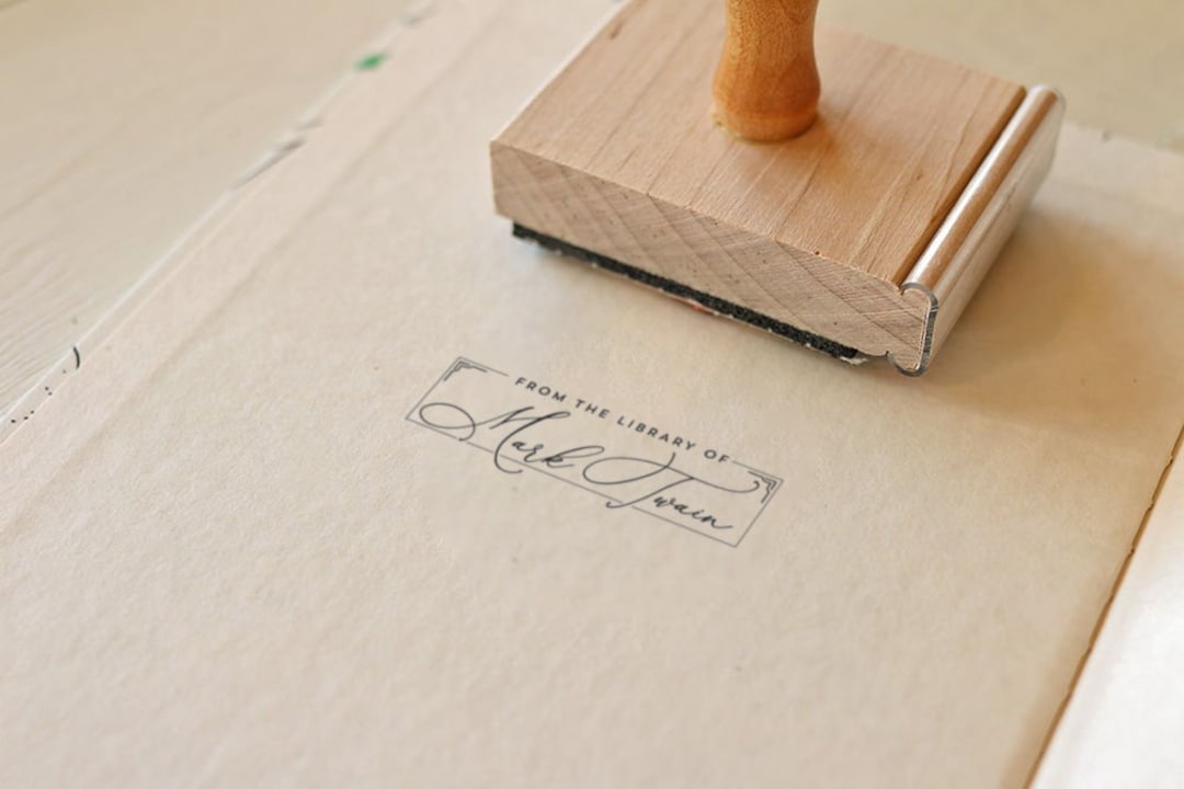 Signature Library Stamp, Custom Self Inking Ex Libris Stamp, Book Plate ...