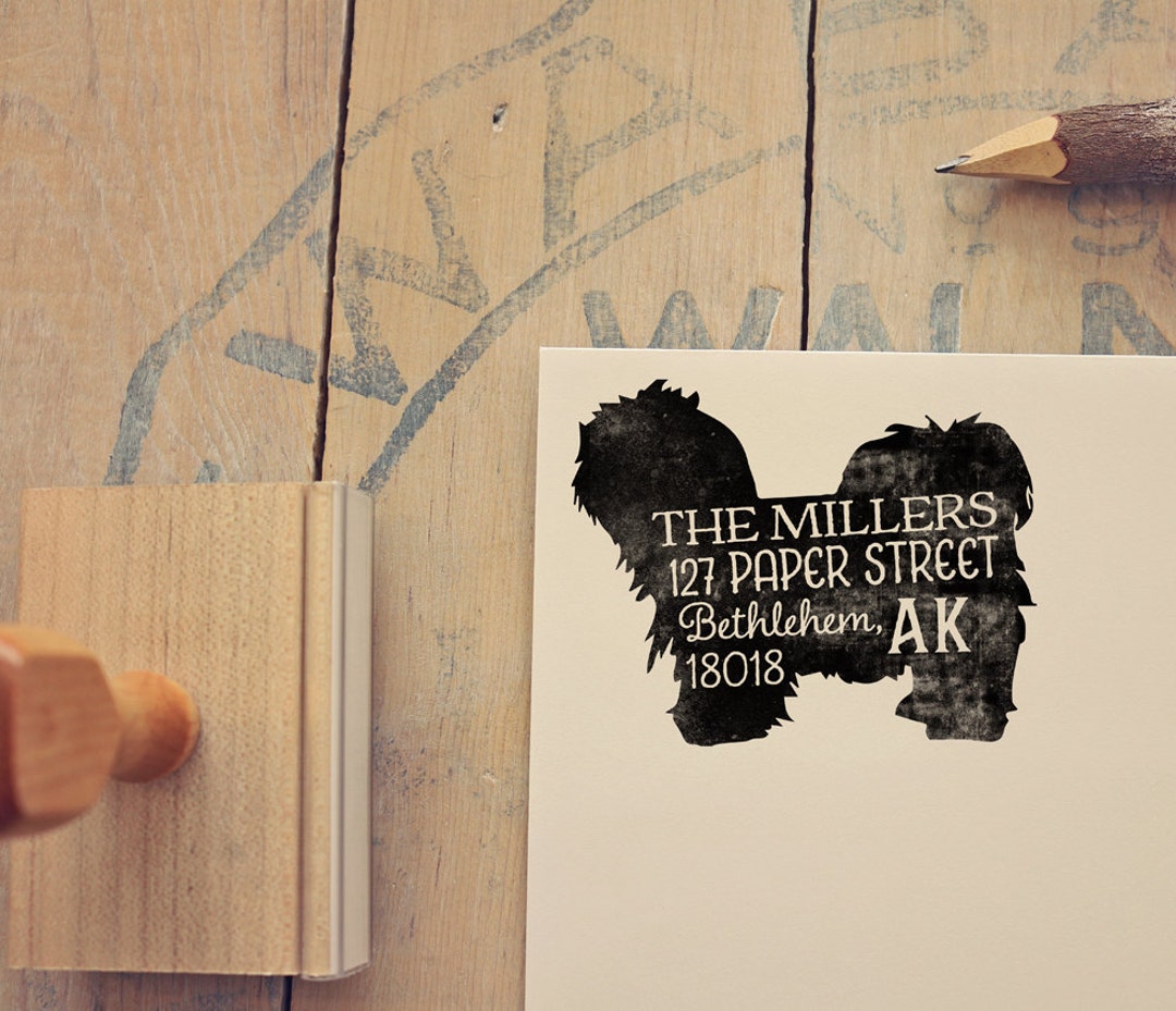Lhasa Apso Return Address Stamp, Dog Owner Gift, Wooden Handle, Custom ...