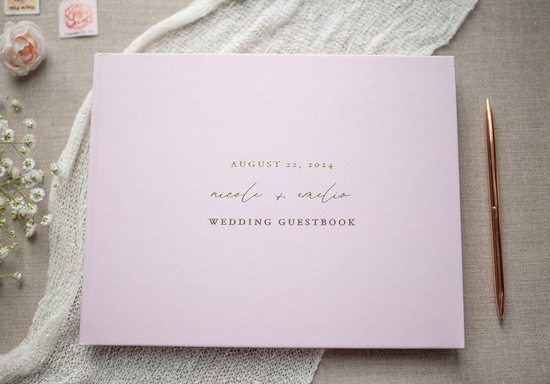 Blush Pink Guestbook, Modern Wedding Guest Book , Photo Book, Gold Foil ...