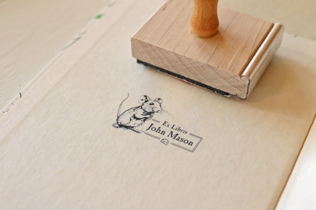 Mouse Library Stamp, Custom Self Inking Ex Libris Stamp, Book Plate ...