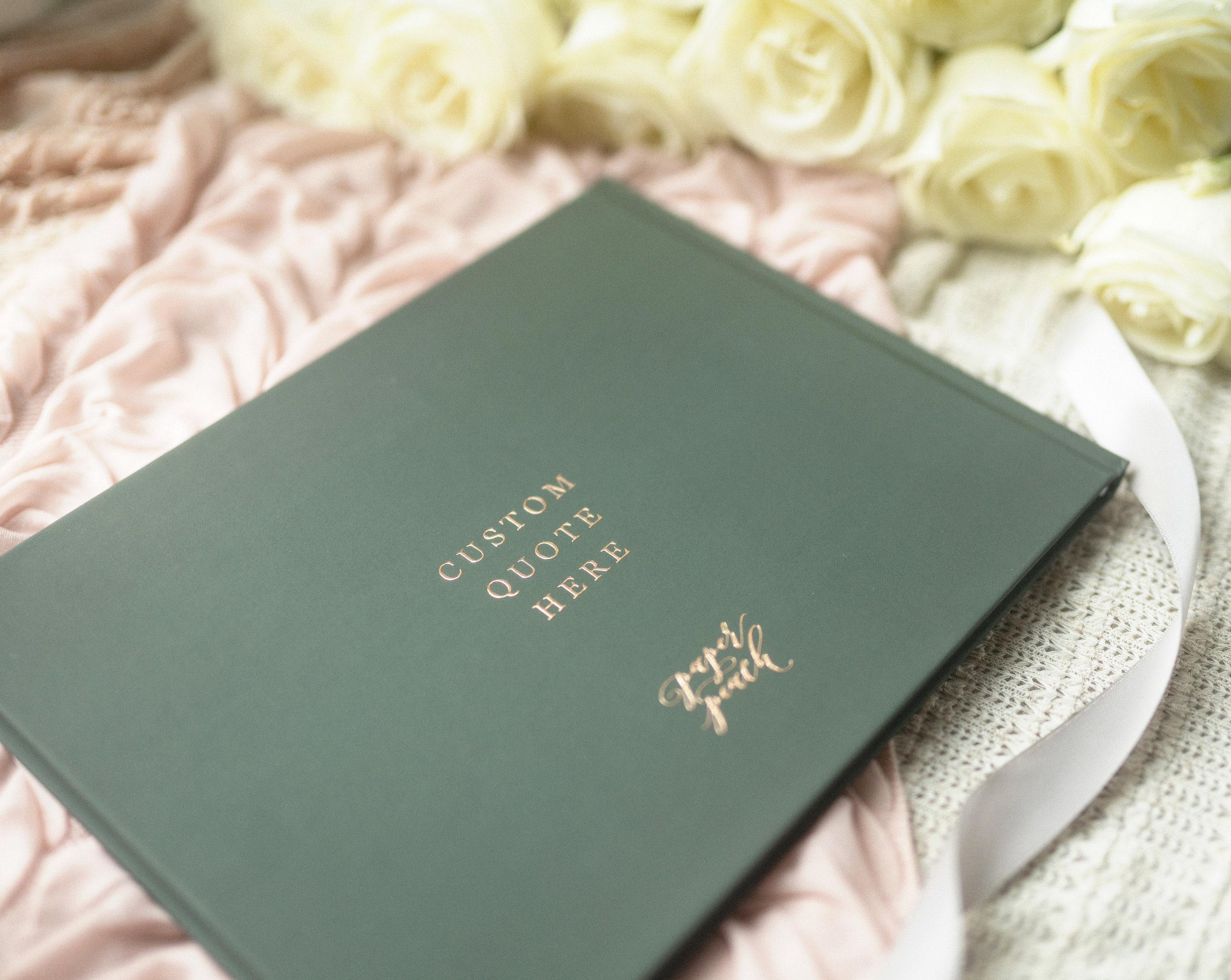 Green Guestbook Modern Wedding Guest Book Rose Gold Foil - Etsy UK